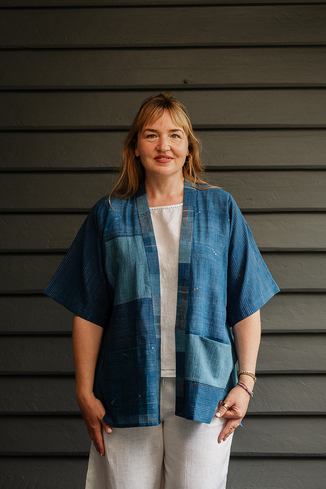 Karomi Nereid overlay jacket - indigo jamdani patchwork – juniperhearth