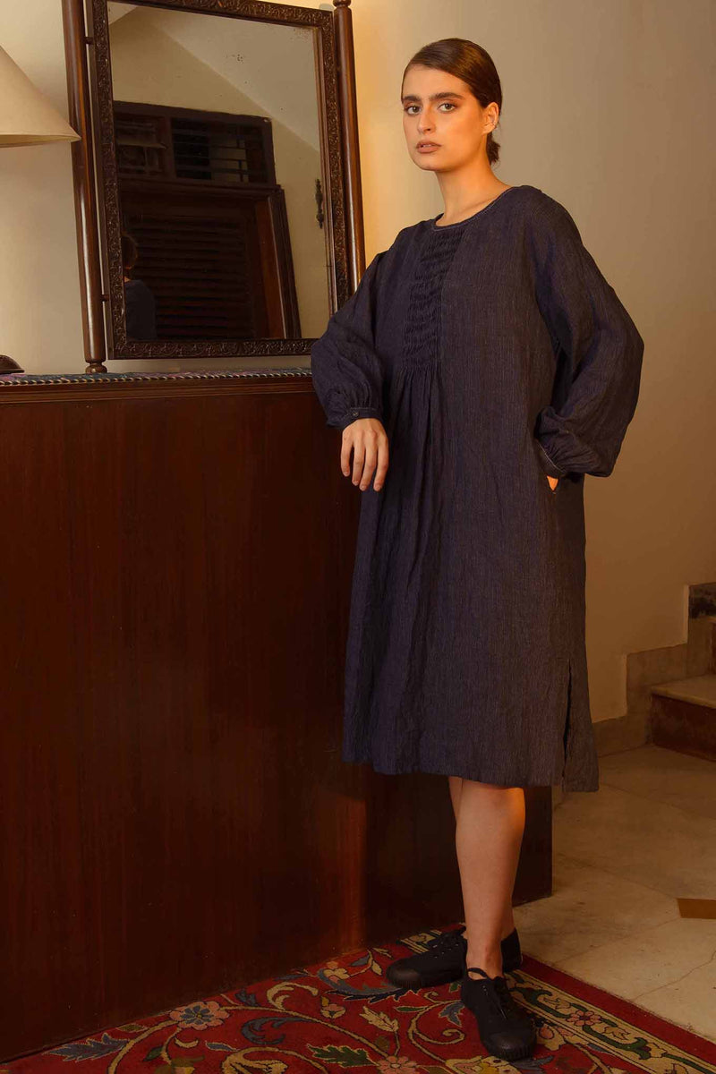 Dve Dev dress - navy stripe linen – juniperhearth