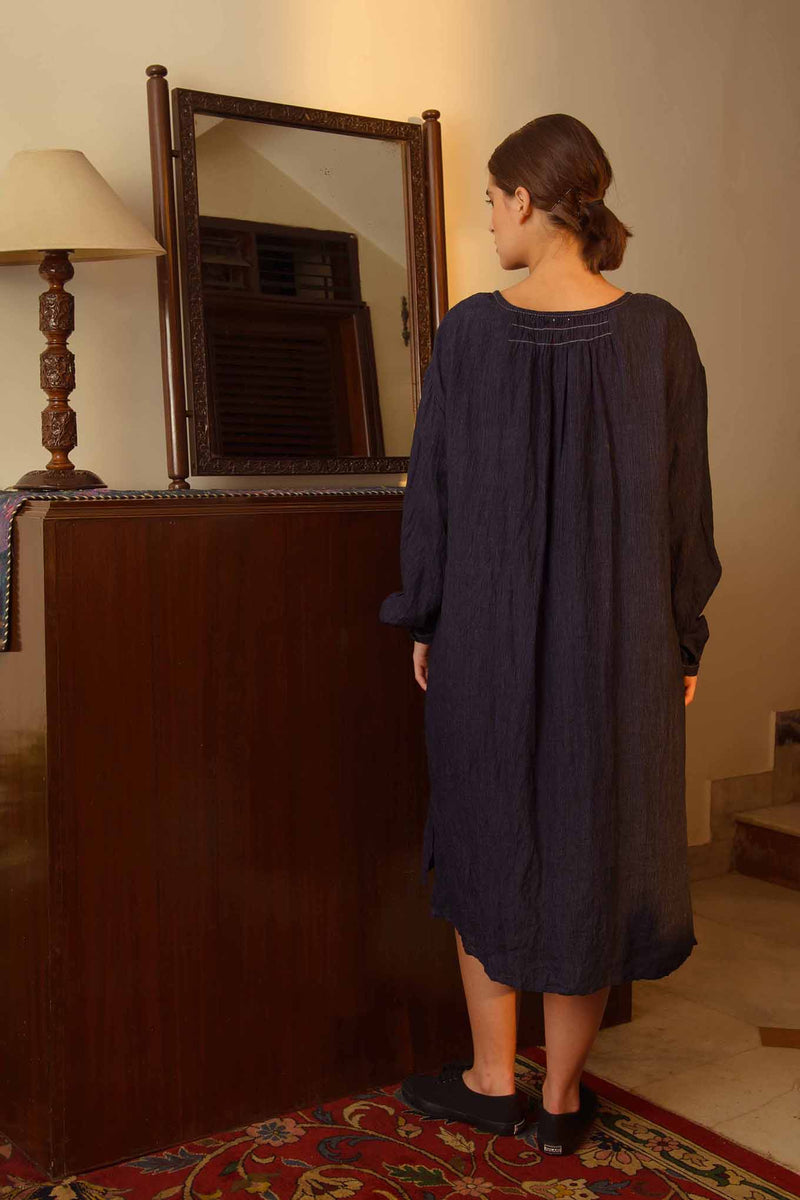 Dve Dev dress - navy stripe linen – juniperhearth